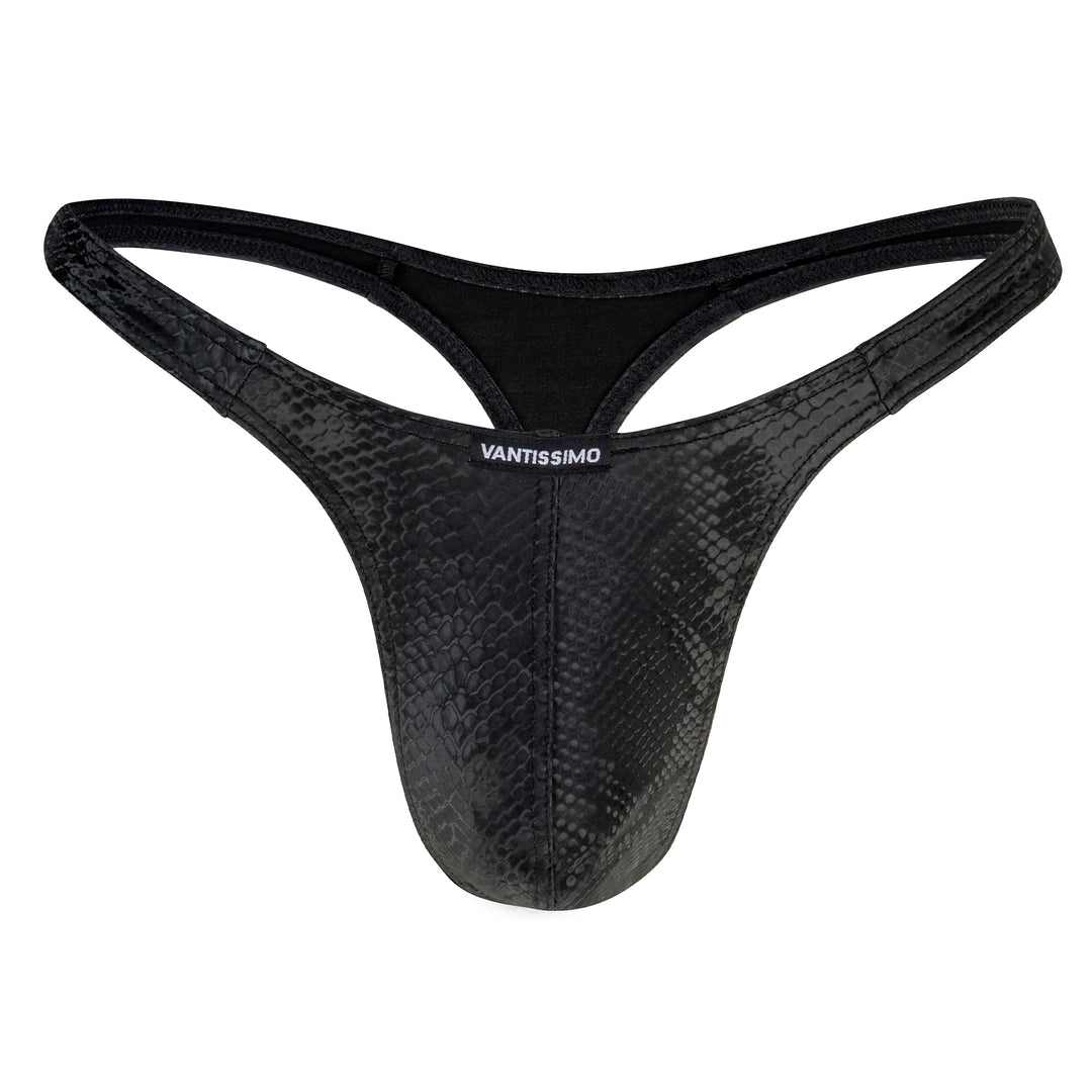 MEN'S STRING BLACK BLACK MAMBA SNAKE LEATHER LOOK – Vantissimo