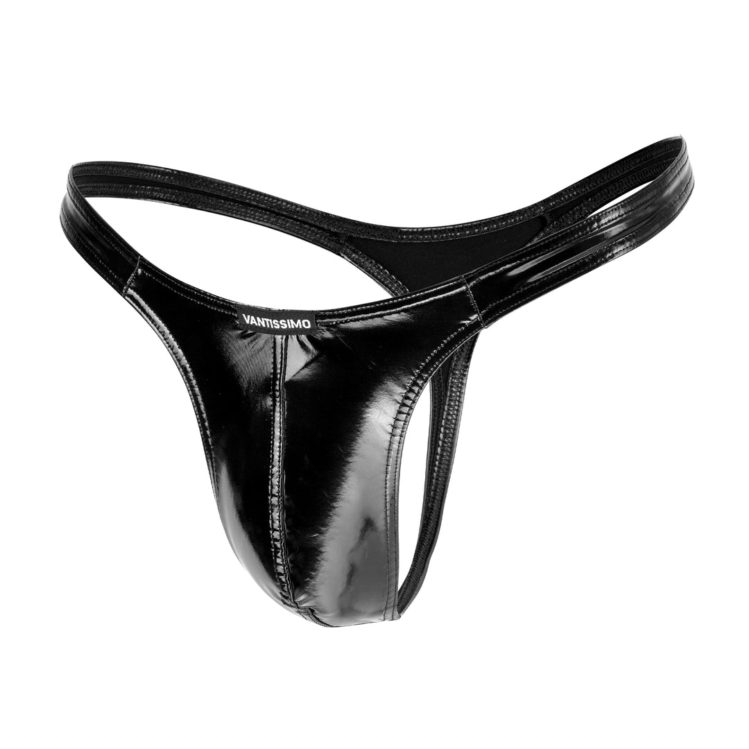 HERREN STRING TANGA SCHWARZ HOCHGLANZ LACK LATEX LEDER OPTIK – Vantissimo