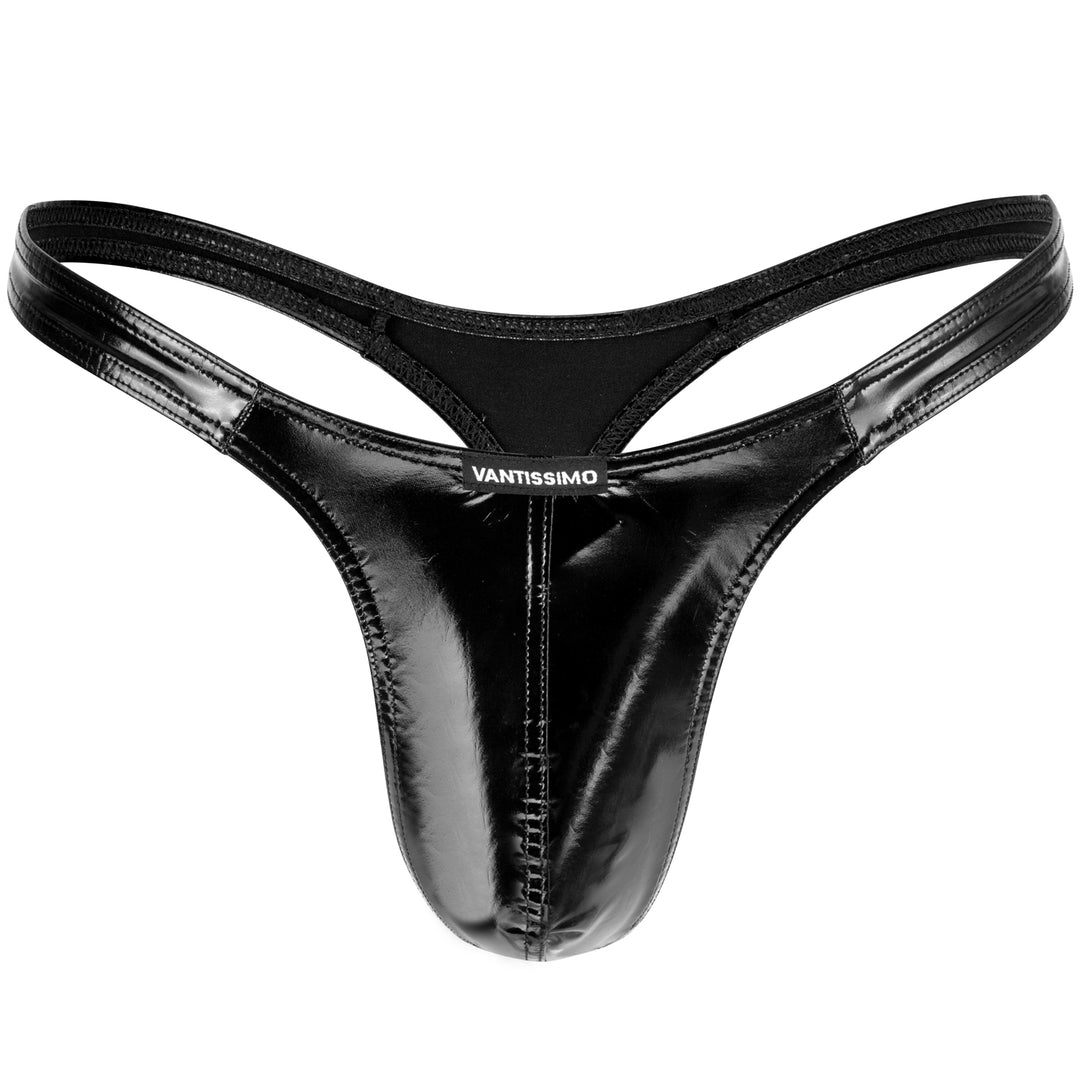 HERREN STRING TANGA SCHWARZ HOCHGLANZ LACK LATEX LEDER OPTIK – Vantissimo